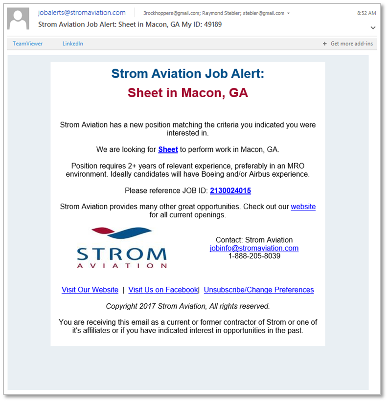 Strom Aviation, Inc. - Aviation Staffing - Sample Marketing